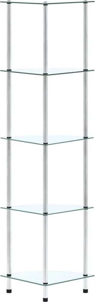 5patrová police průhledná 30 × 30 × 130 cm tvrzené sklo 249516