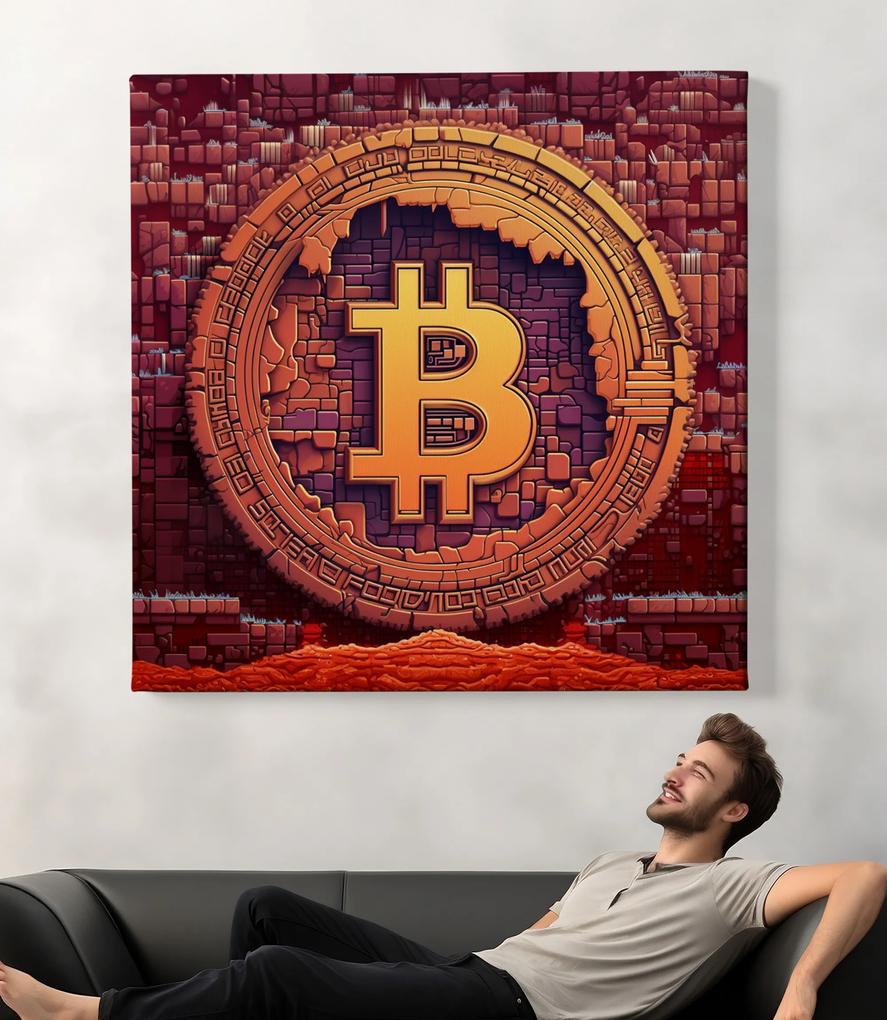 Obraz na plátně - Bitcoin, pixel art logo FeelHappy.cz Velikost obrazu: 120 x 120 cm