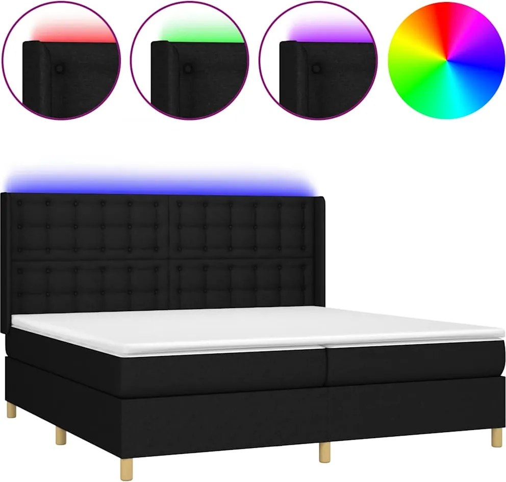 Box spring postel s matrací a LED černá 200x200 cm textil 3139223