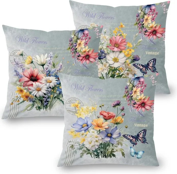 Sada 3 ks povlaků na polštářky SPRING FLOWERS 45 x 45 cm