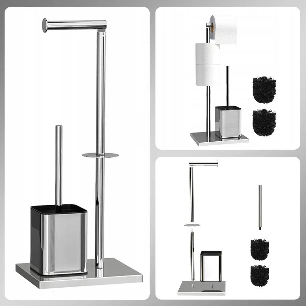 Stojan Na Toaletní Papír A Wc Kartáč 2V1 Do Koupelny, Stříbrný
