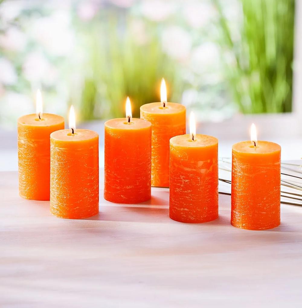 Oranžové rustikální svíčky, 6 ks