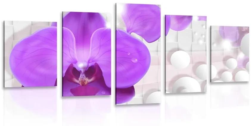 5-dílný obraz orchidej na abstraktním pozadí Varianta: 200x100