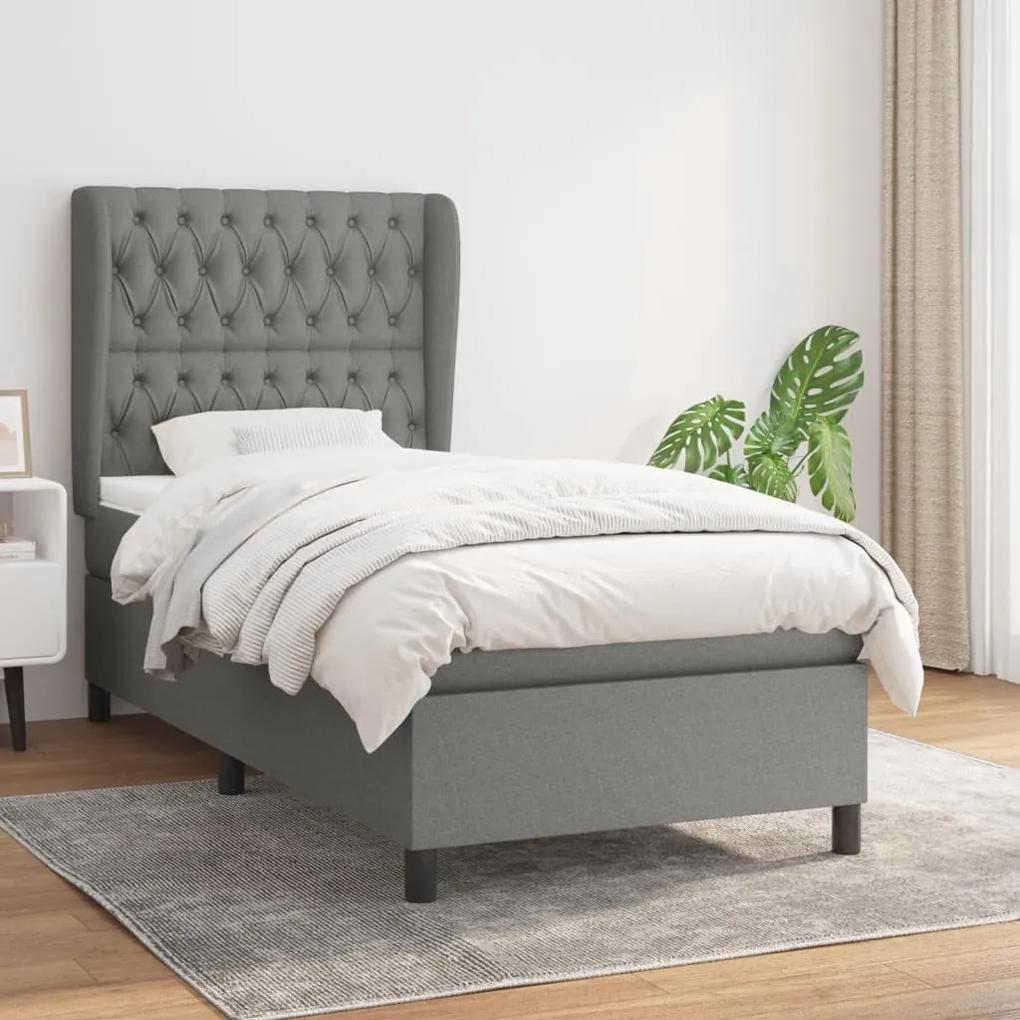 Box spring postel s matrací tmavě šedá 100 x 200 cm textil,  3128182