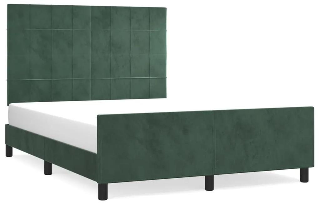 vidaXL Rám postele s čelem tmavě zelený 140x190 cm samet