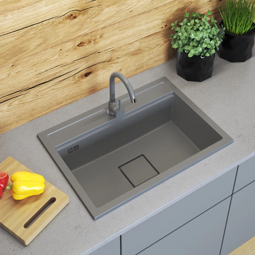 Gamma Quadro 7050, 1-komorový granitový dřez 700x500x220 mm, šedá, GMA-ZLE000240