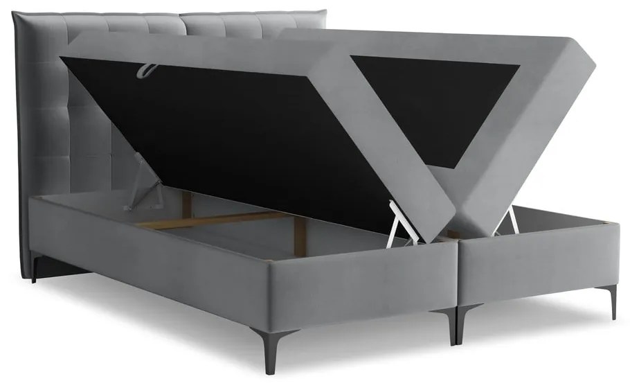 Šedá boxspring postel s úložným prostorem 160x200 cm Mikana – Makamii