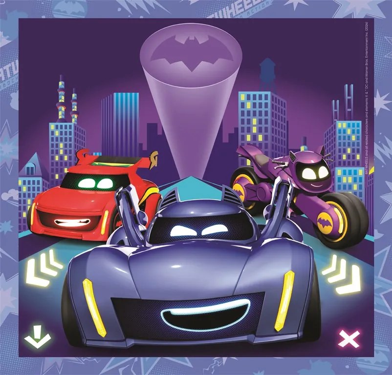 Clementoni - Puzzle 3x48 Square Batwheels