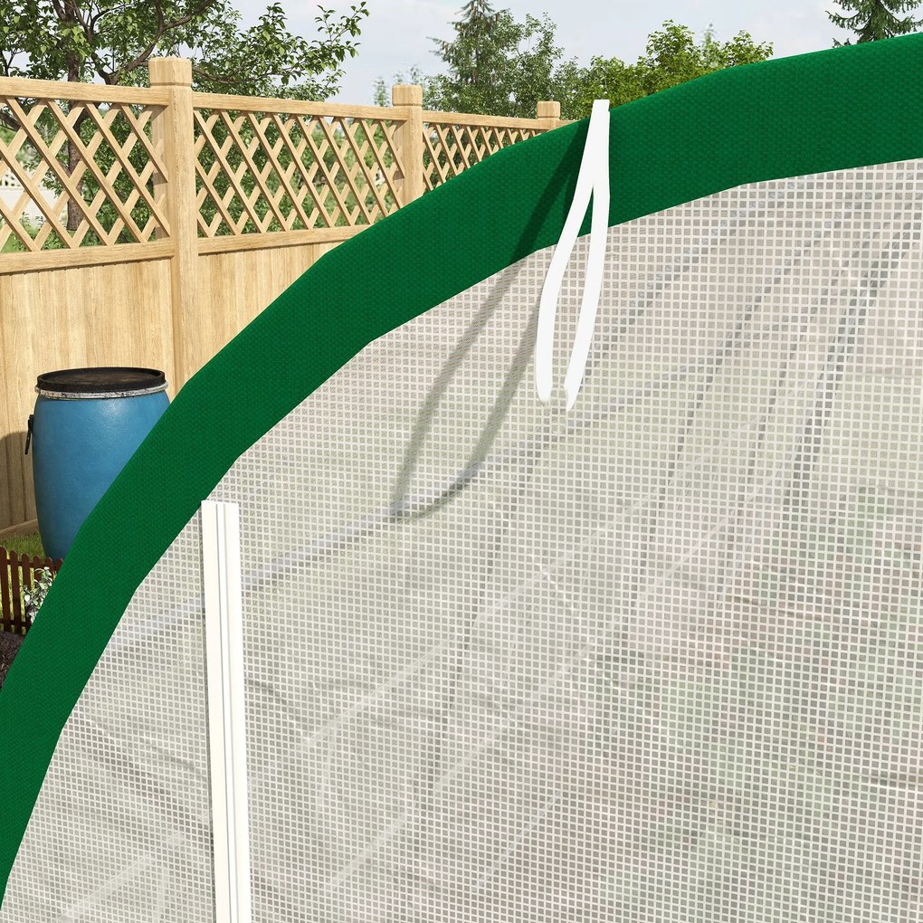Zahradní tunelová skleník Outsunny 18m² – 6L x 3W x 2H m - 8 oken, zabalovací zipová vrata - Rám z pozinkované oceli, bílý kryt z vysoce hustého PE