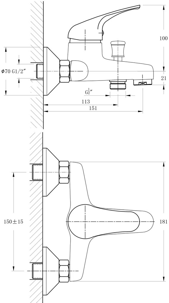 Bruckner, HOFFER nástěnná vanová baterie, rozteč 150mm, chrom, 424.010.1