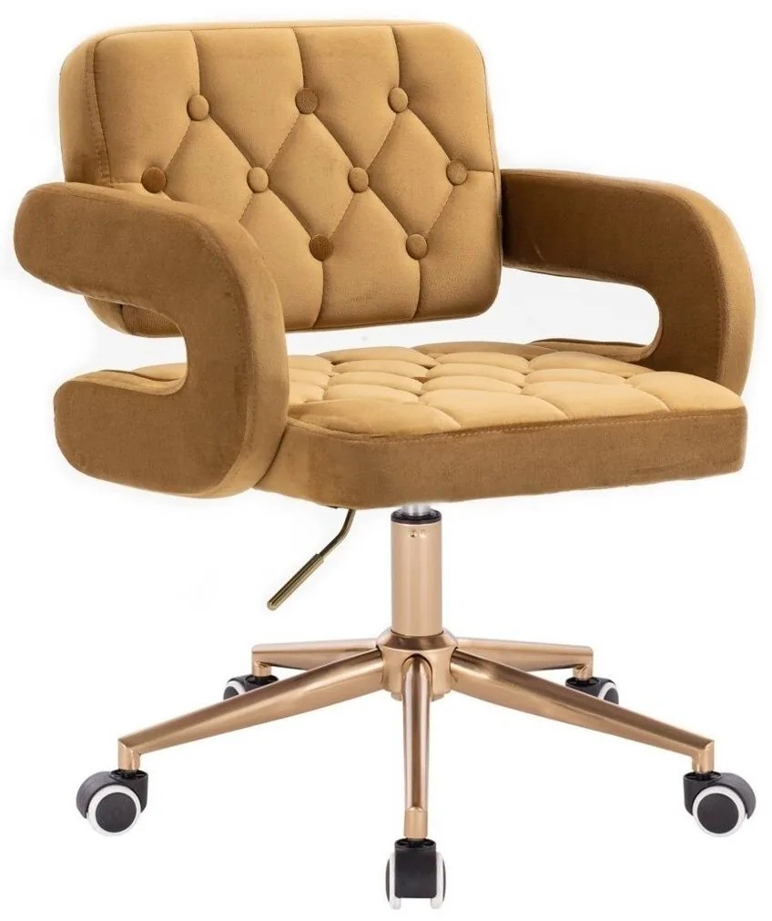 LuxuryForm DESIGN Židle ADRIA VELUR na zlaté podstavě s kolečky - medová