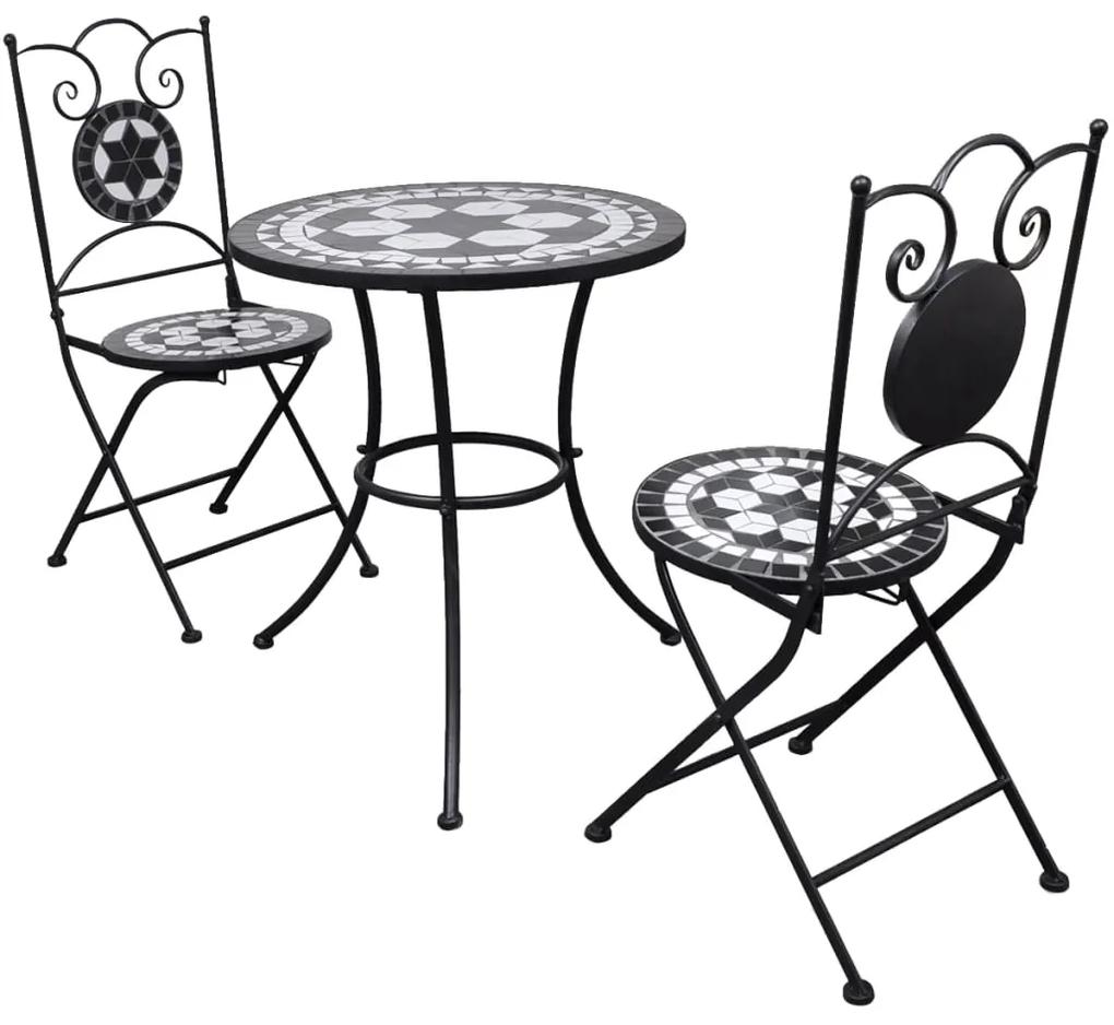 271772 vidaXL Zahradní bistro set mozaikový stůl 60 cm, 2 židle, černobílý