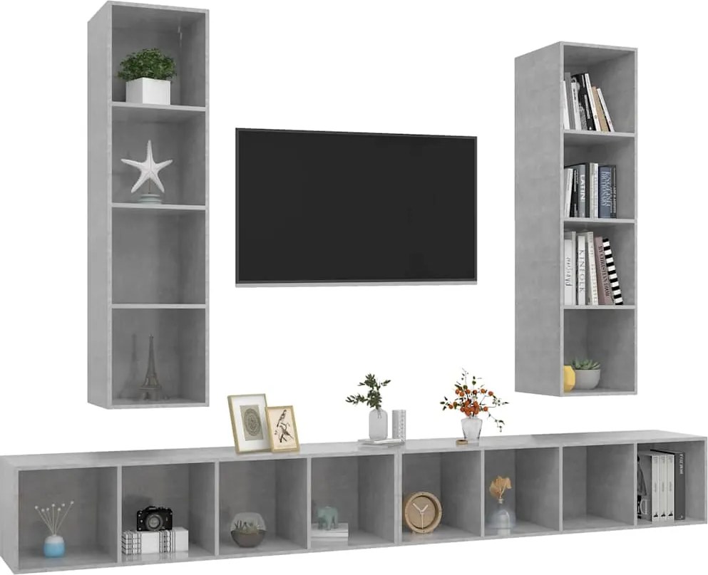 Nástěnné TV skříňky 4 ks betonově šedé dřevotříska 3079893