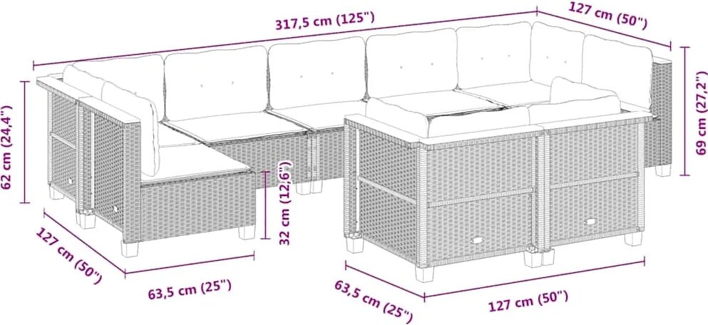 9dílná zahradní sedací souprava s poduškami černá polyratan 3261989