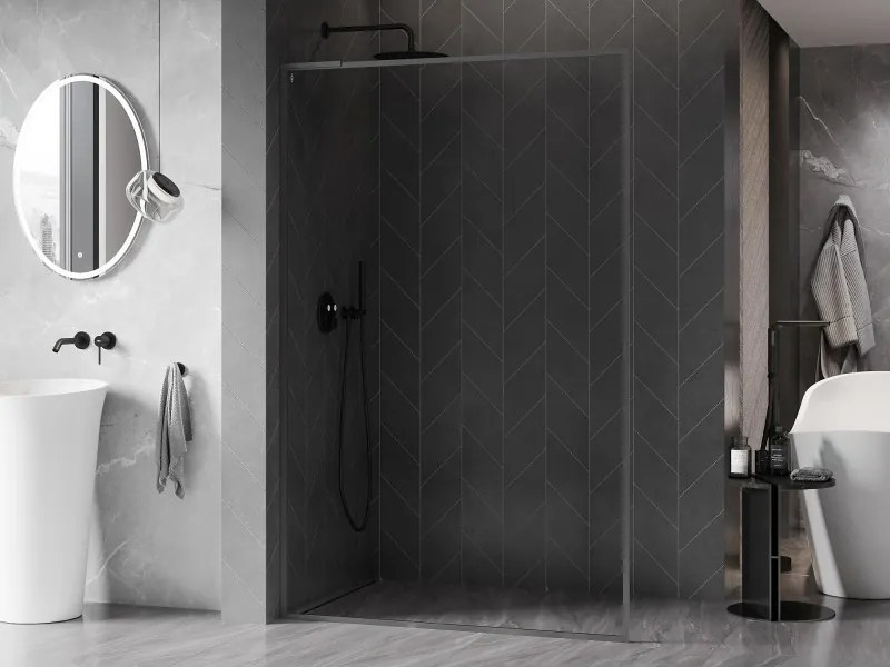 Mexen, Mexen Kioto-F L sprchová stěna s rámem 65 x 202 cm, průhledná 8 mm, pistolový kov - 800-065-174-95-00
