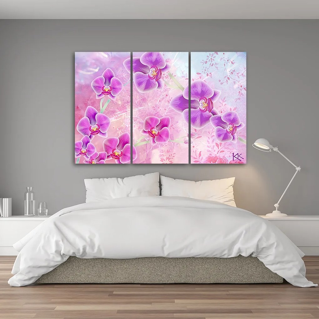 Obraz na plátně třídílný, Abstrakce orchidejí - 90x60 cm