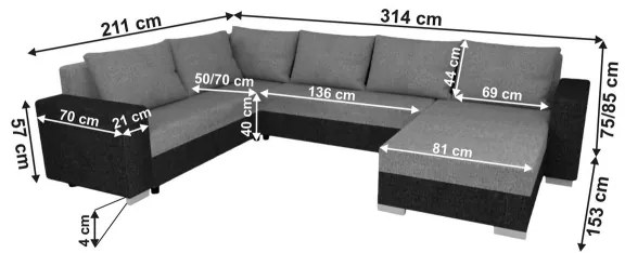 Čalouněná univerzální rozkládací sedací souprava do U YORK bílá/šedá