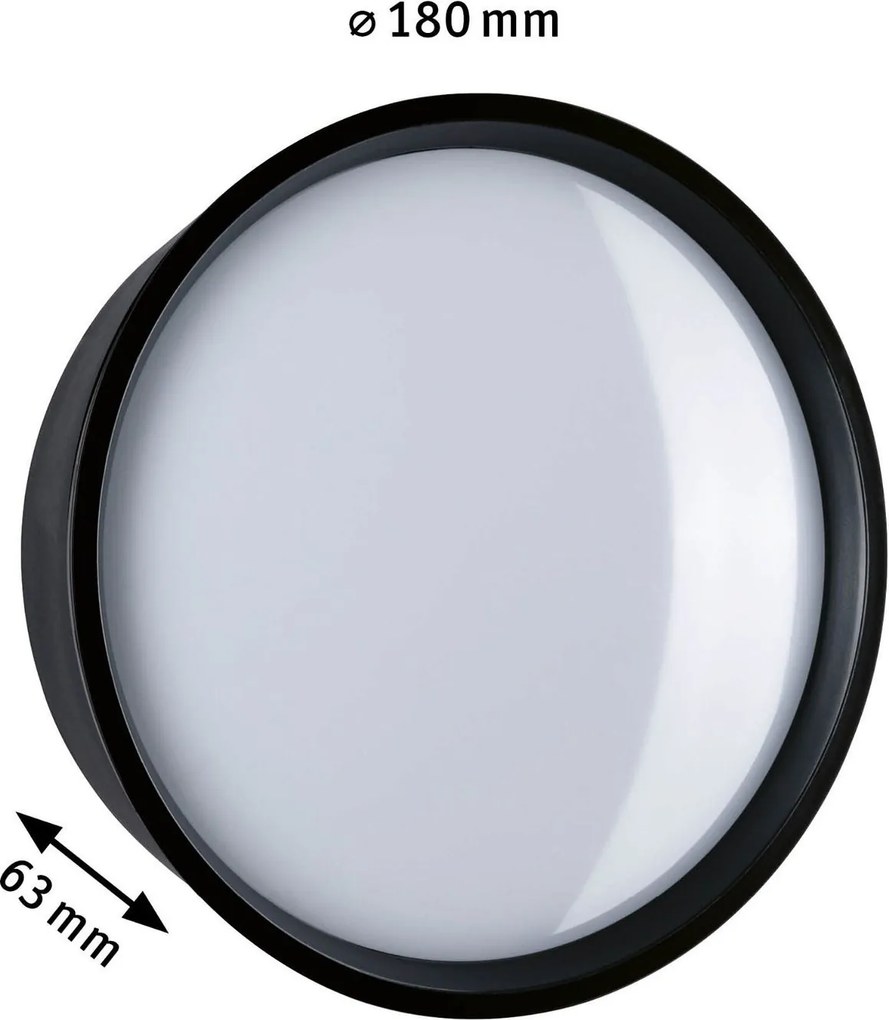 P 94696 LED venkovní nástěnné svítidlo Platomo IP44 kruhové 180mm 3000K 14,5W 230V černá umělá hmota - PAULMANN