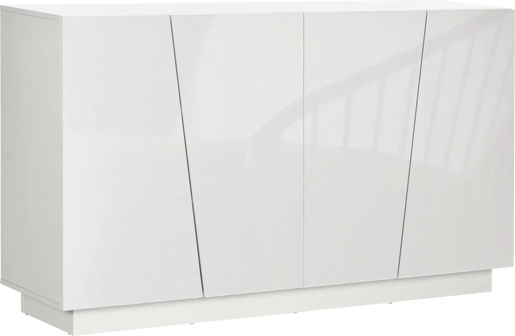 HOMCOM Úložná komoda s dvířky a nastavitelnou policí, úložný šatník do obývacího pokoje, kuchyně, ložnice, 150 x 40 x 88 cm, Lesklá bílá