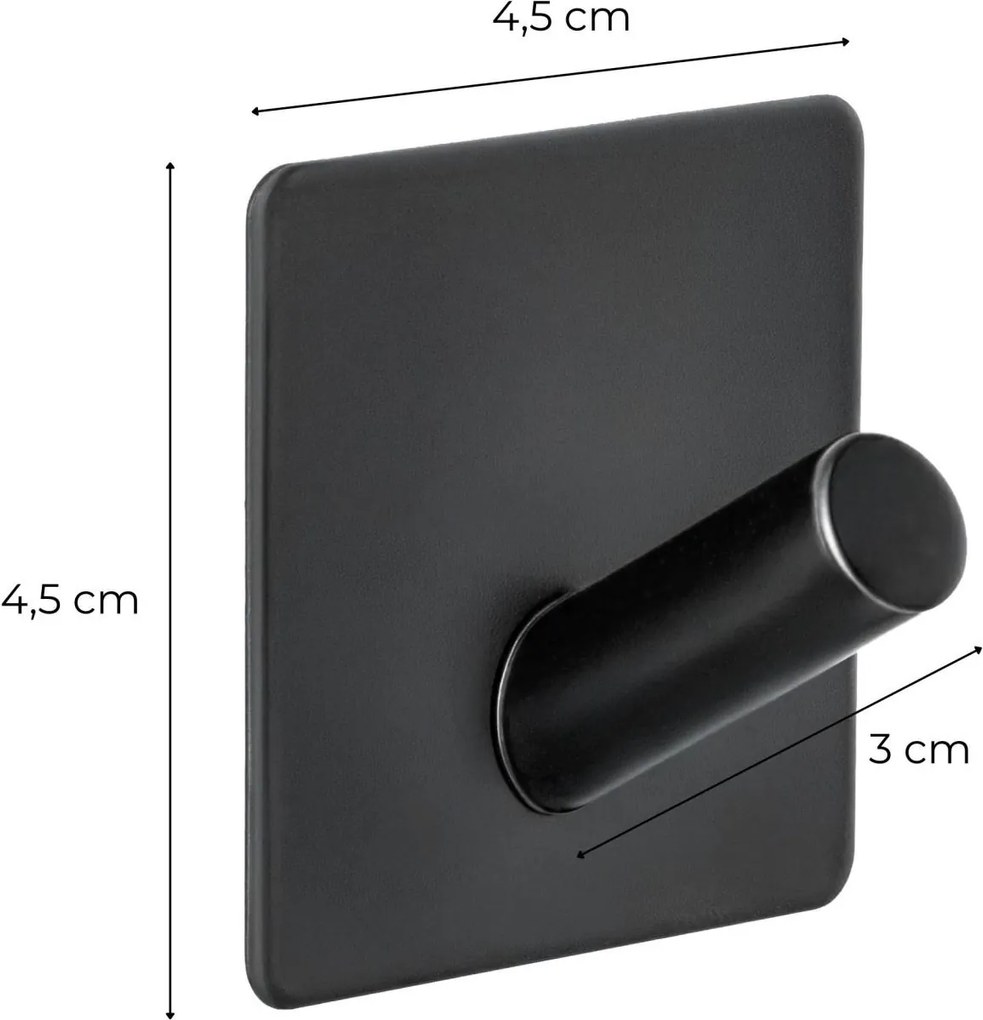 Erga Midi, samolepící háčky na ručníky bez vrtání, 4 ks, 4,5 × 4,5 cm, černá matná, ERG-YKA-CH.MIDI4-BLK