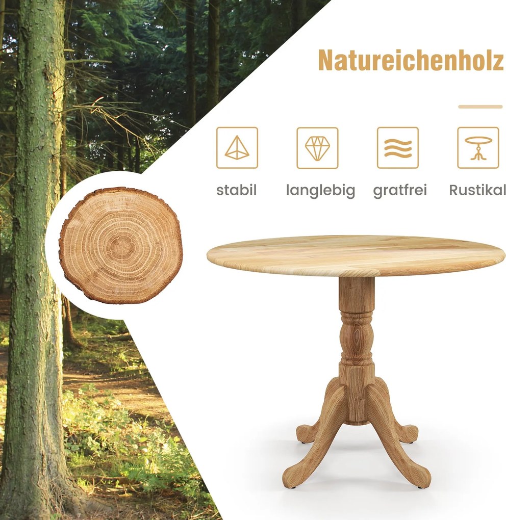 Costway 100 cm Kulatý jídelní stůl pro 4 z kaučukovníku s podnoží pro volný čas