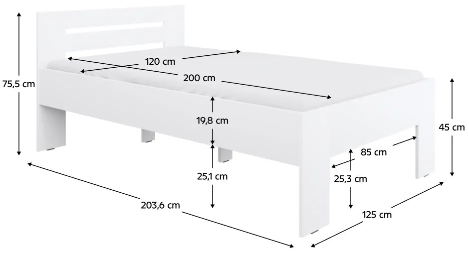 Kondela Postel, 120x200, bílá, BASIS