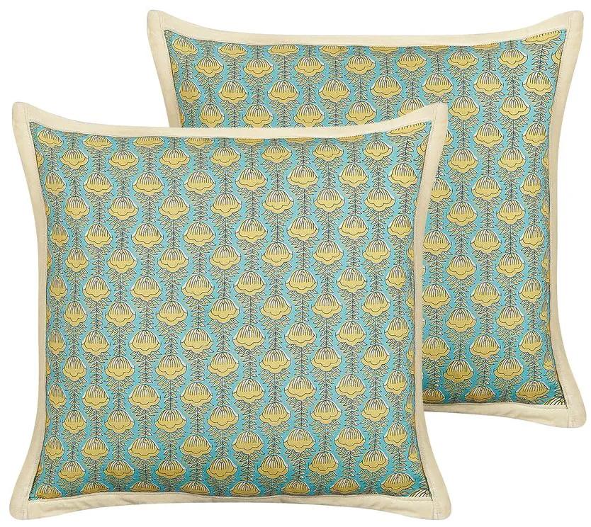 Sada 2 bavlněných polštářů květinový vzor 45 x 45 cm modré/ žluté WAKEGI Beliani