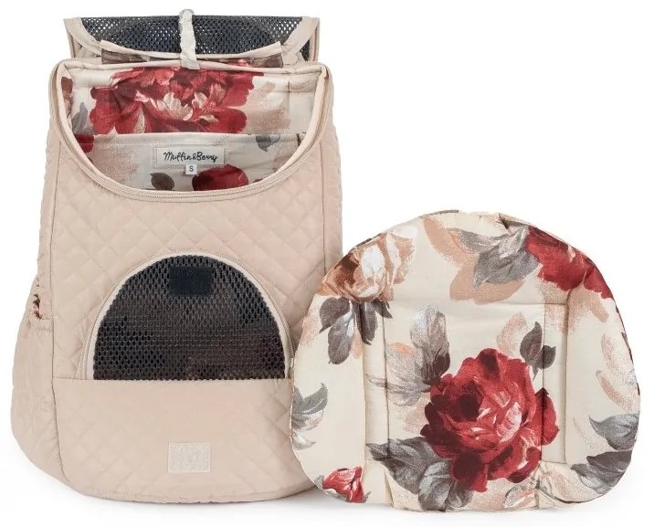 Muffin&Berry Cestovní batoh pro psy a kočky Flora béžový Velikost: M