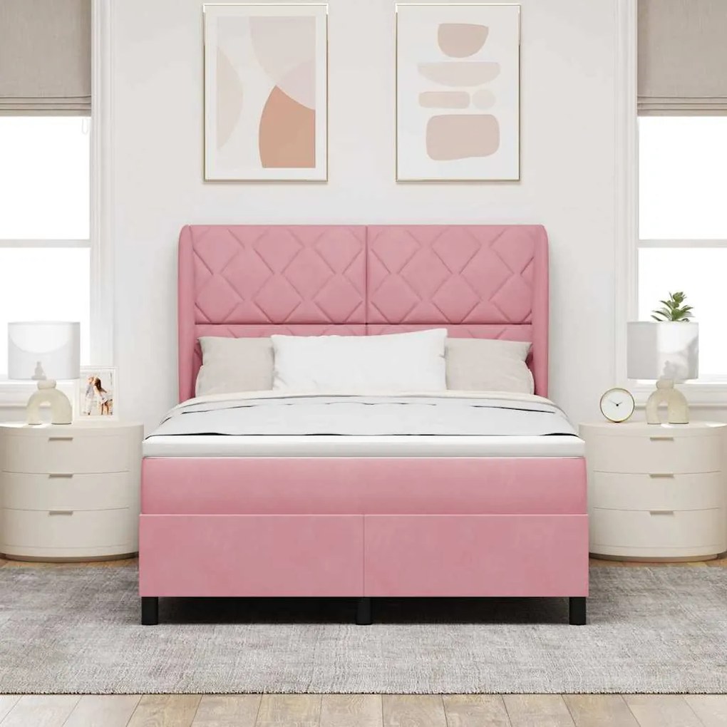 Postel s boxspringem s čelo Růžová 200 x 160 cm samet 3340993