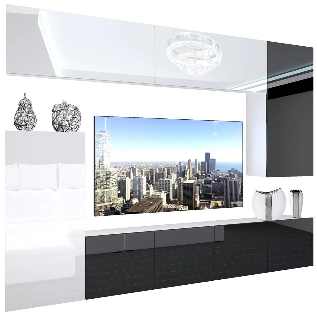 Obývací stěna Belini Premium Full Version  bílý lesk / černý lesk + LED osvětlení Nexum 116