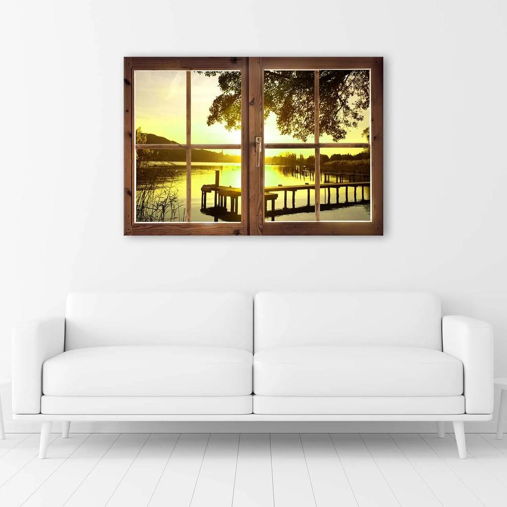 Gario Obraz na plátně Okno - západ slunce nad molem Rozměry: 60 x 40 cm