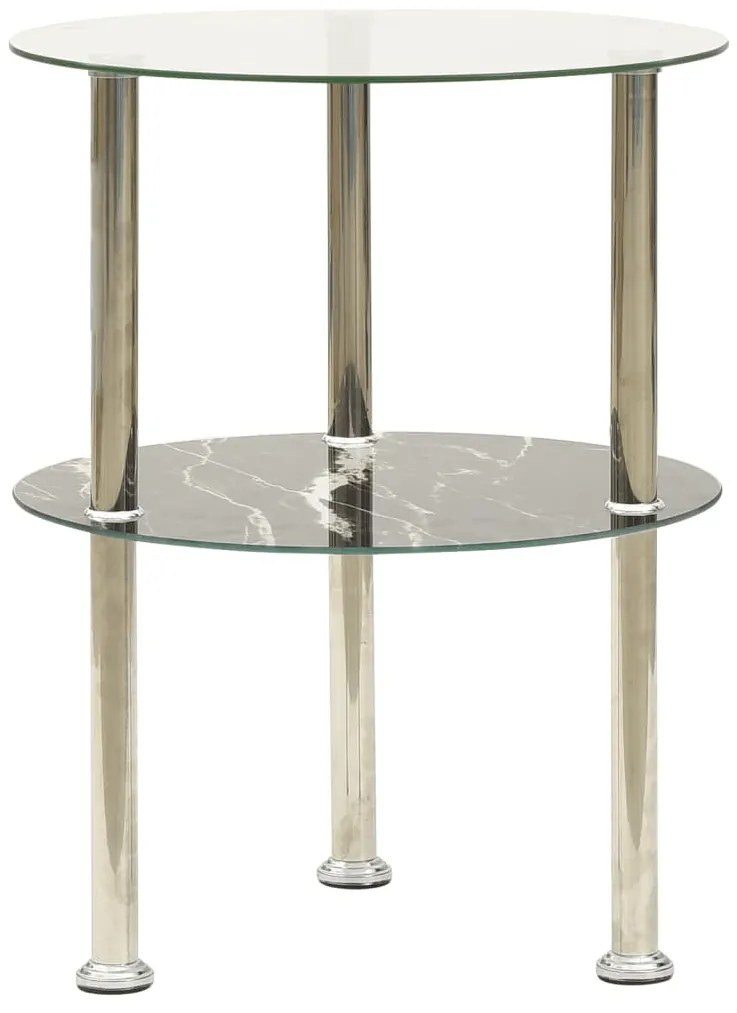322789 2-Tier Side Table Transparent & Black 38 cm Tempered Glass