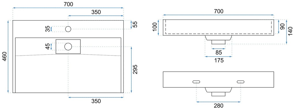Rea, Konglomerátové umyvadlo na desku REA GOYA - 70CM + konzola, KPL-U8902