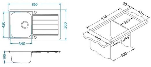 ALVEUS 1144640 - Kuchyňský dřez LINE 86x50 cm matná ocel/satin, bez excentru