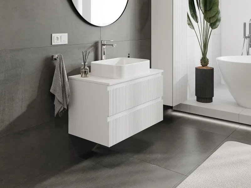 Mexen Rivel, koupelnová skříňka 80 cm, 2 zásuvky, drážkovaná, bílá matná, 91A20-08047-2-BFF01