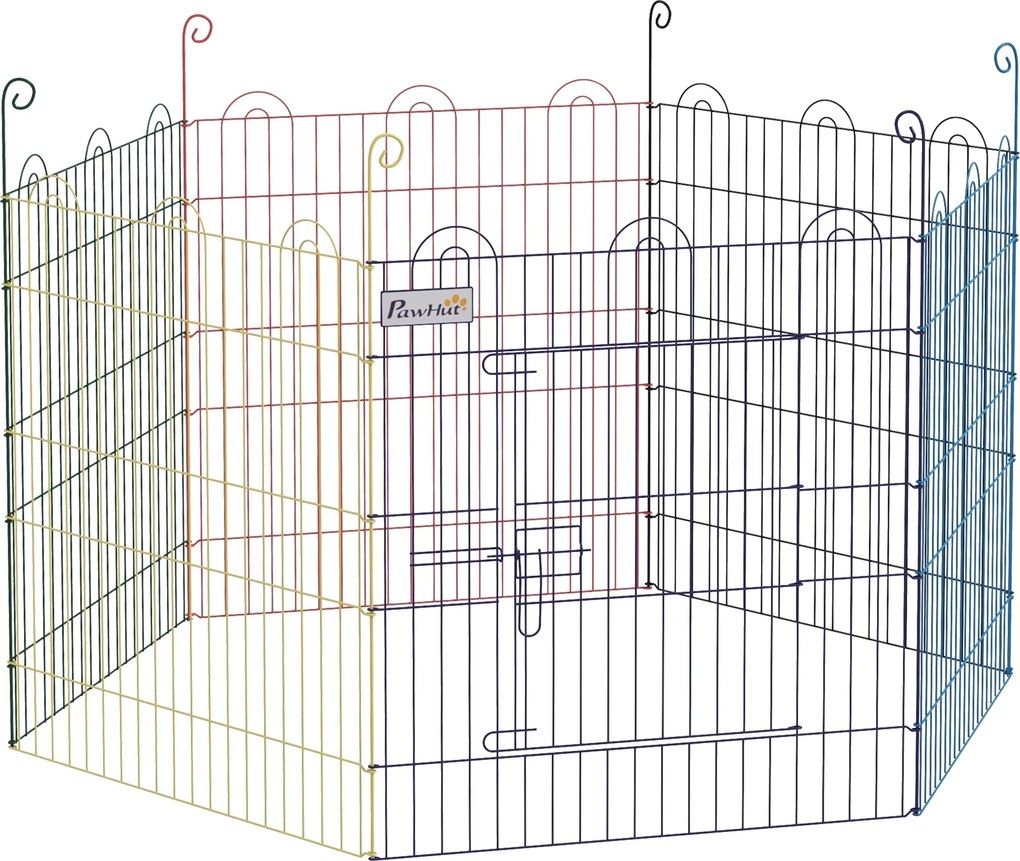 PawHut Ohrada pro štěňata, běžecká dráha pro domácí mazlíčky, 6 kusů 60 cm štěněcí plot, DIY ohrádka, ohrada s dveřmi, kovová, vícebarevná | Aosom