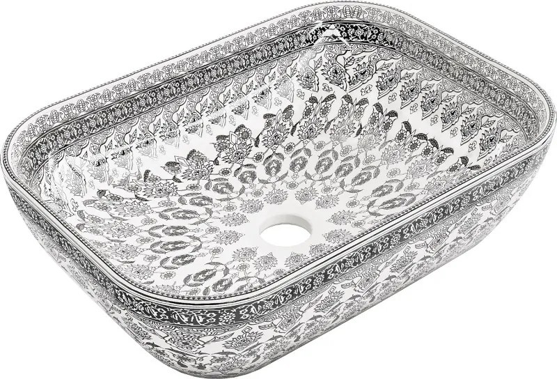 Mexen Rita, umyvadlo na desku 455x325x135 mm, bílá-černý vzor, 21084586