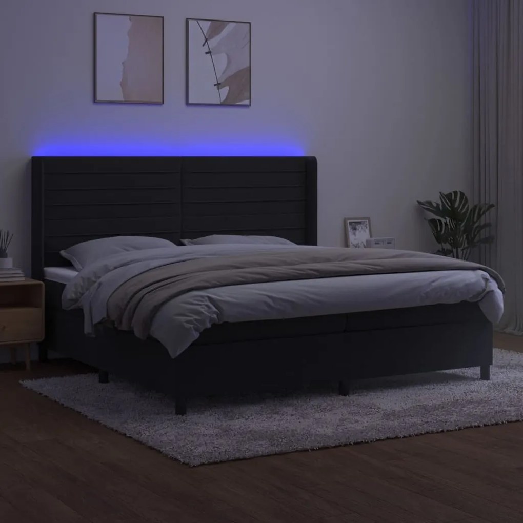 Box spring postel s matrací a LED černá 200x200 cm samet,  3139645