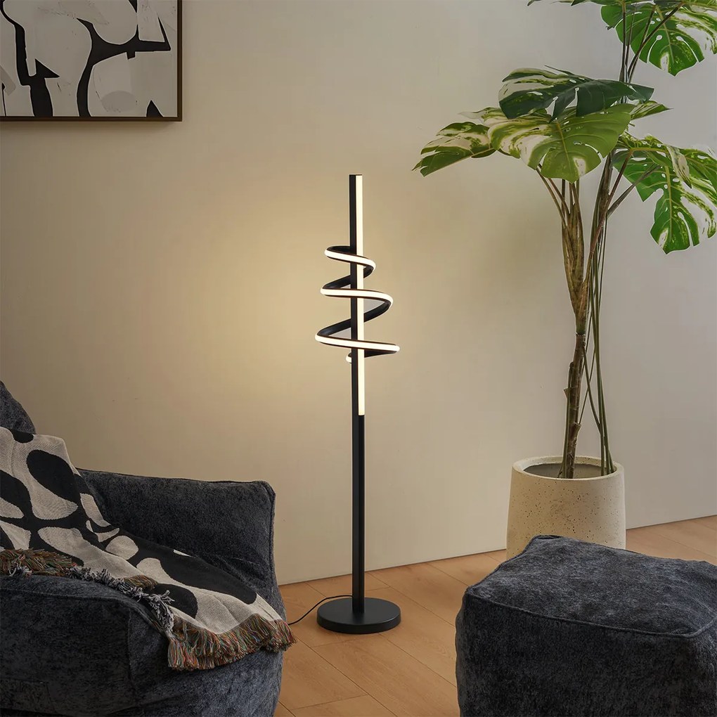 Designová stojací lampa černá vč. stmívatelné LED a 3-cestného vypínače - Rolla