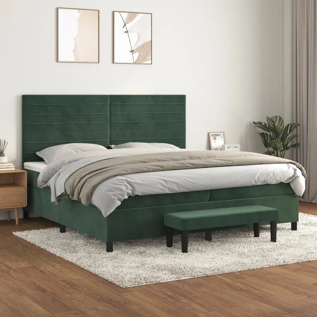 Box spring postel s matrací tmavě zelená 200x200 cm samet