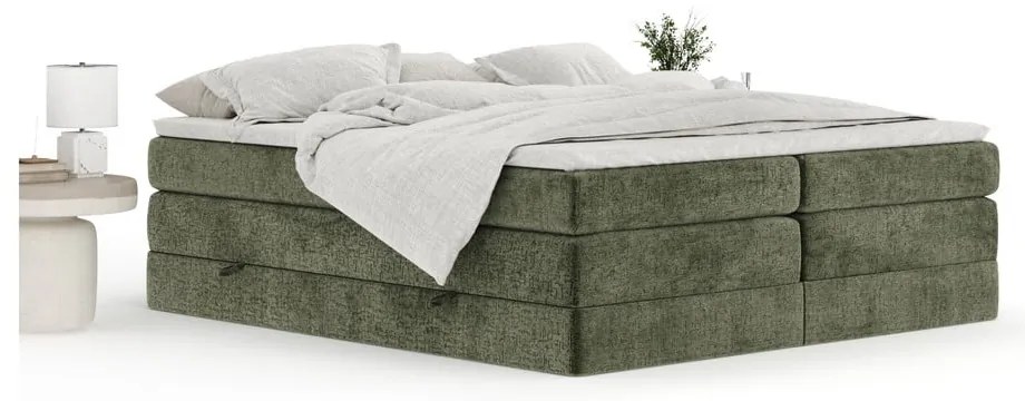Tmavě zelená boxspring postel s úložným prostorem/bez čela 200x200 cm Juniper – Maison de Rêve