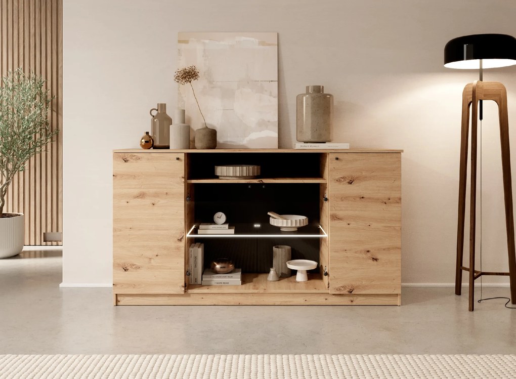 ADRK Furniture Vitrína Evi I s LED osvětlením ADRK-SHC-EVI-160-ART-L