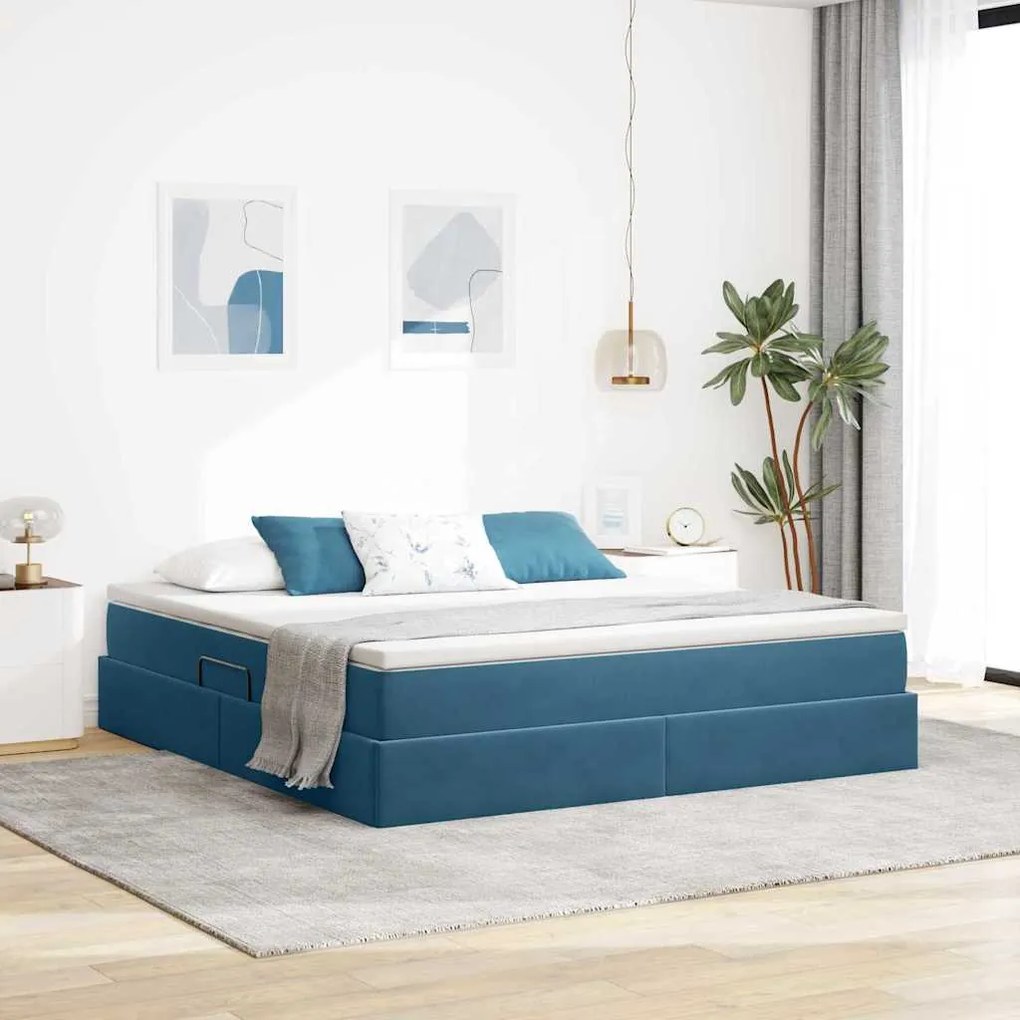 Postel s úložným prostorem a matrací Tmavě modrá 160 x 200 cm 3370315
