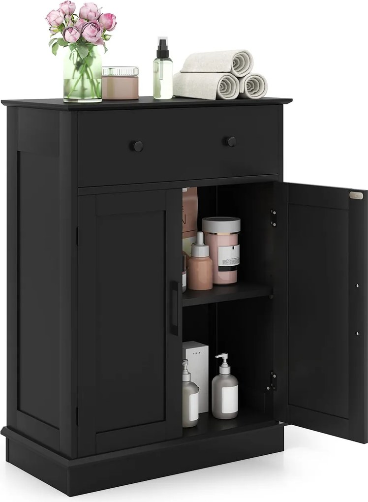 Costway Koupelnová skříňka se zásuvkovými dvířky a – 56 × 30 × 80 cm