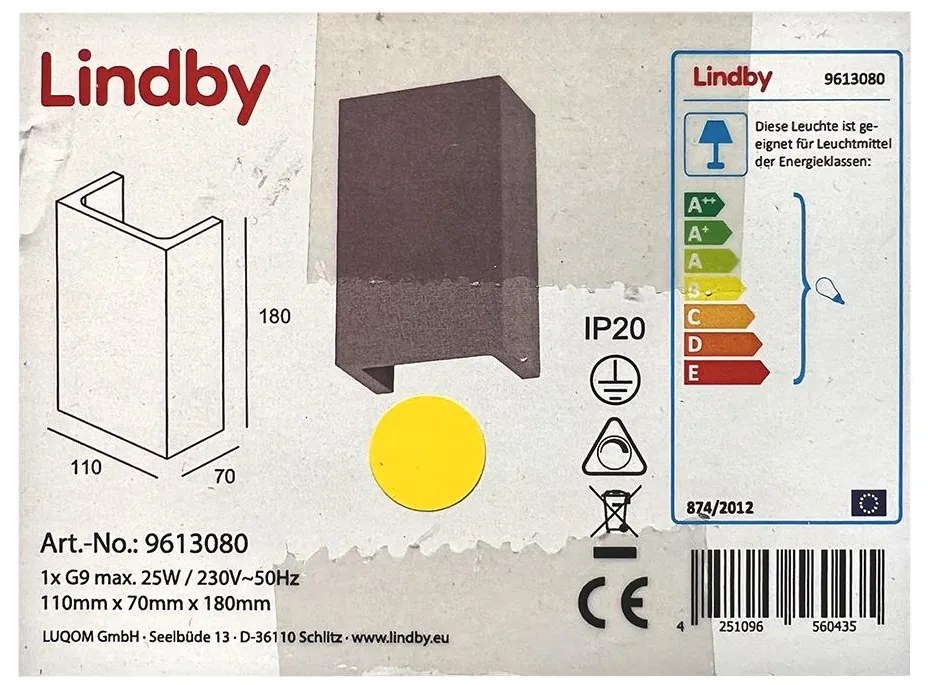 Lindby Lindby - Nástěnné svítidlo SMIRA  1xG9/25W/230V LW0225