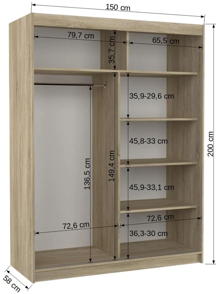 Šatní skříň s posuvnými dveřmi Alen - 150 cm Barva: Bílá
