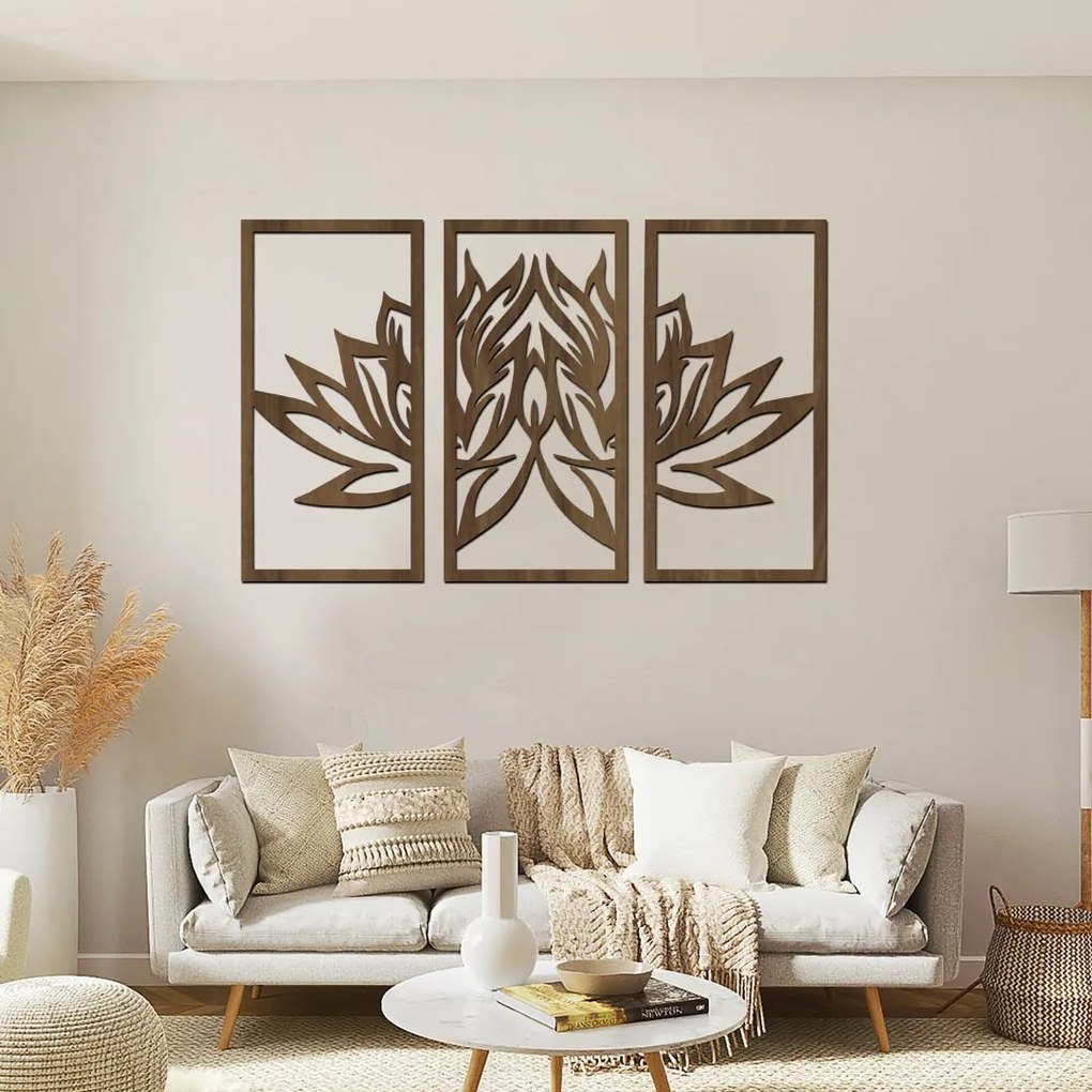 dřevo života 3dílny obraz LOTOSOVÝ KVĚT Barevný vzor: Bílá, Rozměry (cm): 124x80