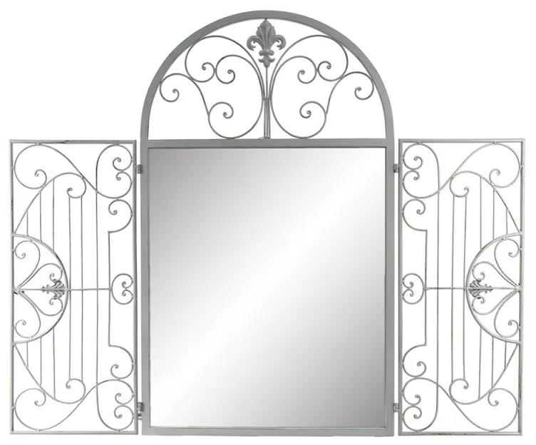 Nástěnné šedé zrcadlo v kovovém rámu s okrasnými mřížemi Bloem – 61x3x103 cm