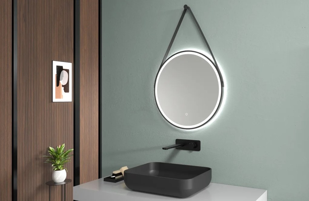 CERANO - Koupelnové LED zrcadlo Rotondo, kovový rám - černá matná - Ø 60 cm