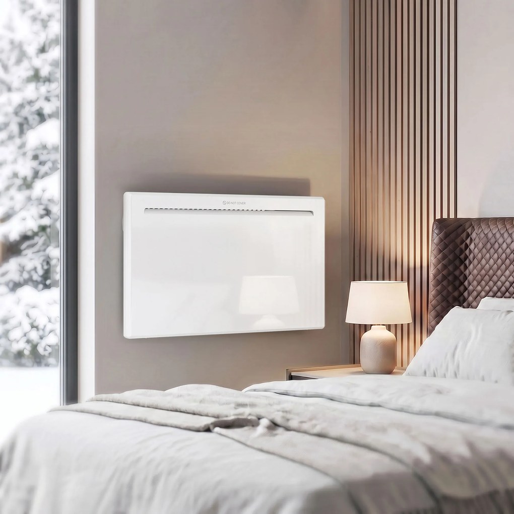 HOMCOM Inteligentní panelový ohřívač 1500 W, volně stojící / na stěnu, elektrický ohřívač s 7denním časovačem, detekce oken, ochrana proti mrazu, bílá